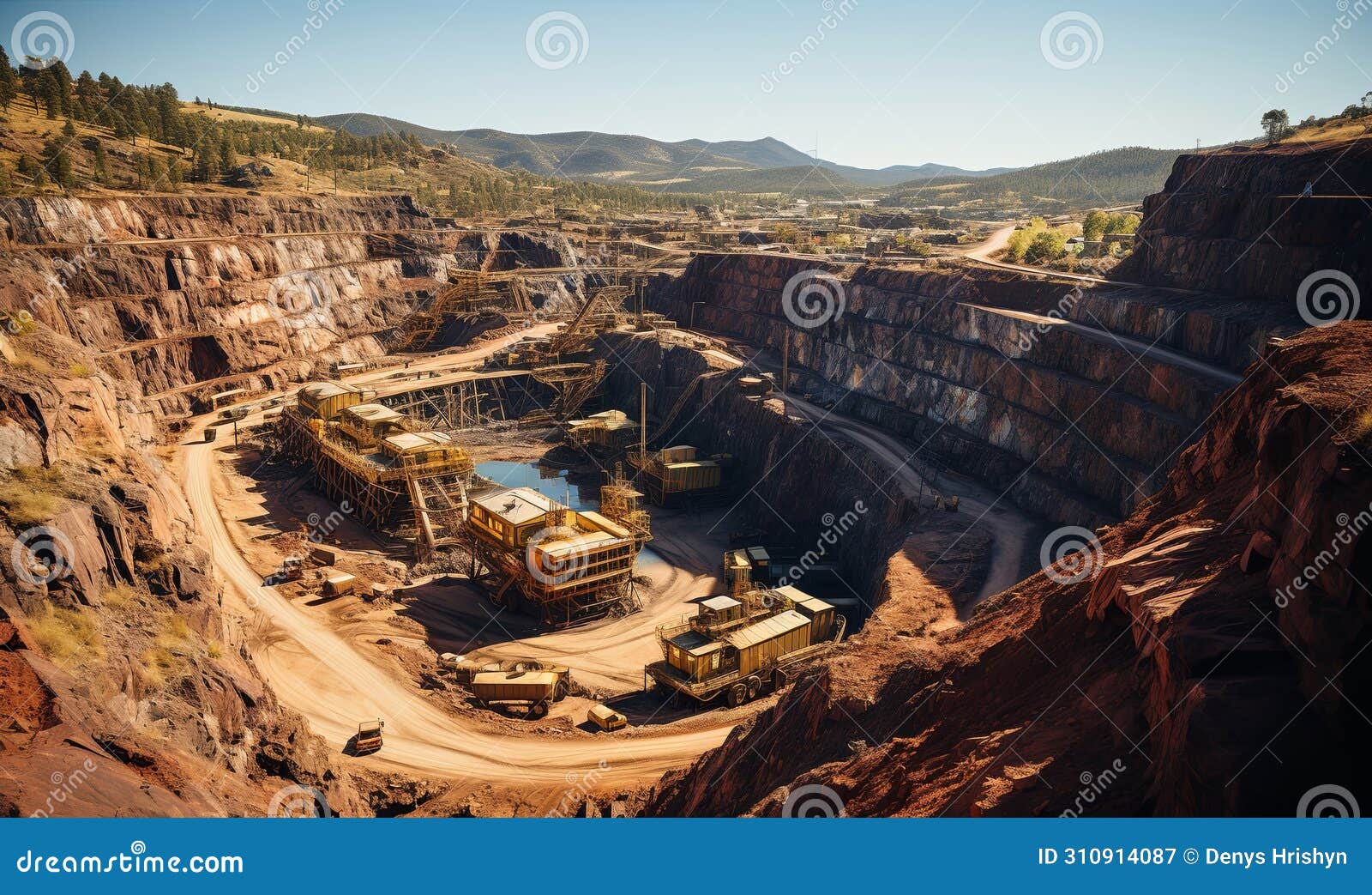 Massive Open Pit in Mountain Stock Image - Image of machinery ...