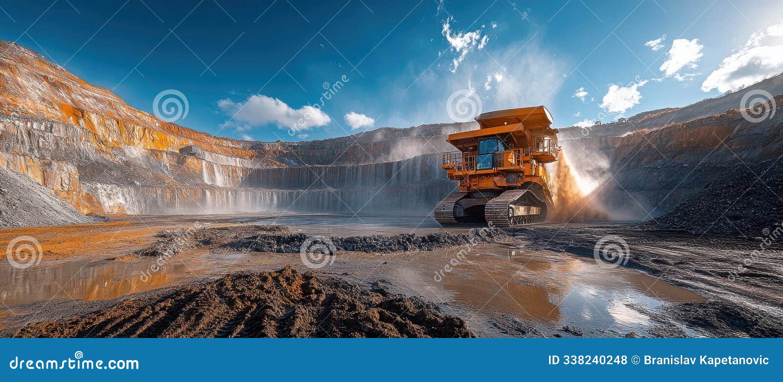 Large Open Pit Mining Site Featuring Excavators and Dynamic Coal ...
