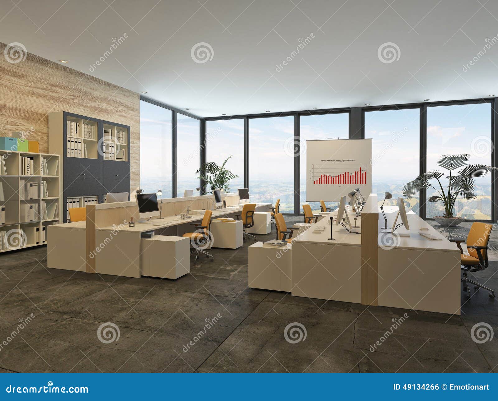 Large Open-plan Commercial Office Stock Illustration - Illustration of ...
