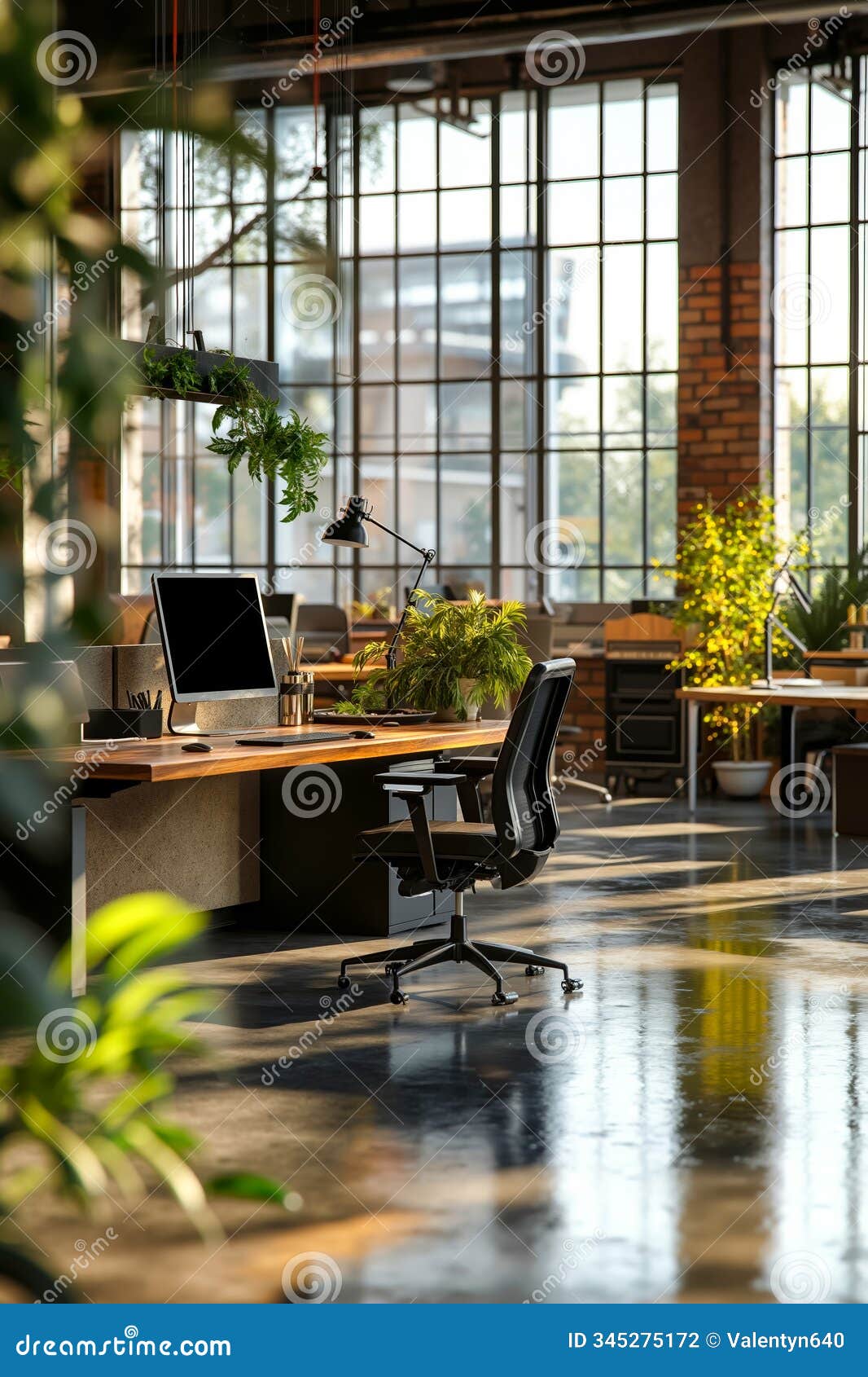 A Large Open Plan Office with a Desk and Chairs Stock Photo - Image of ...
