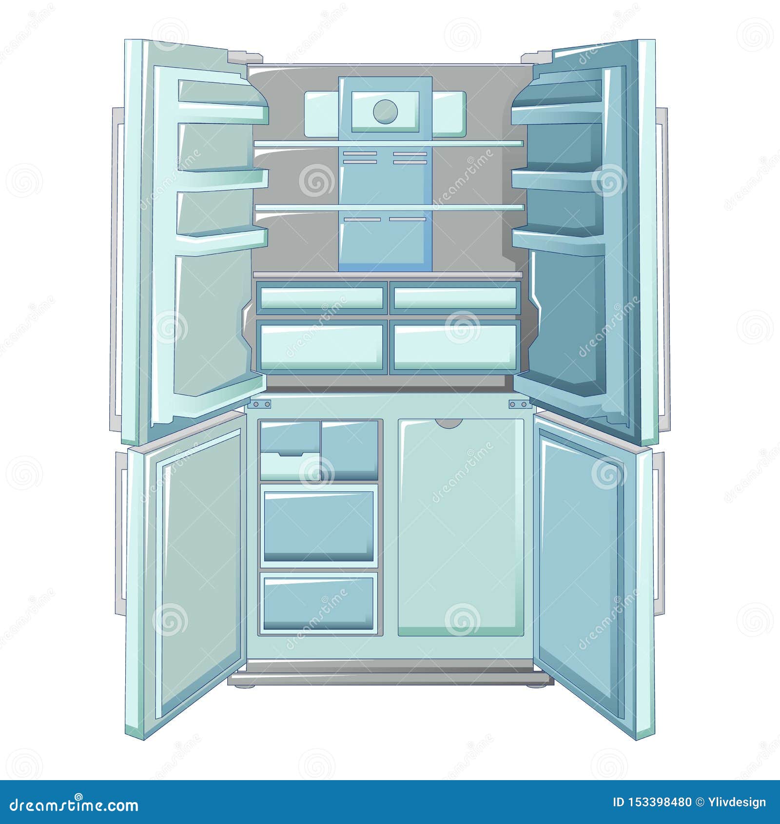 Open Refrigerator. Closed, Empty And Full Of Food Fridge. Cool Shelves ...