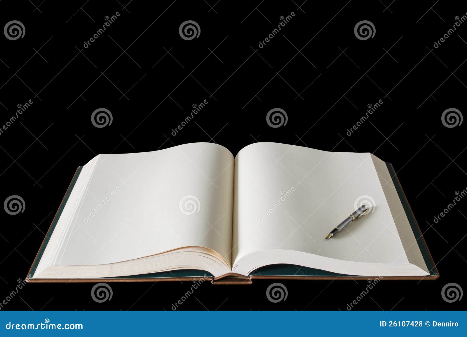Large Open Spread Book and Fountain Pen Isolated O Stock Photo - Image ...