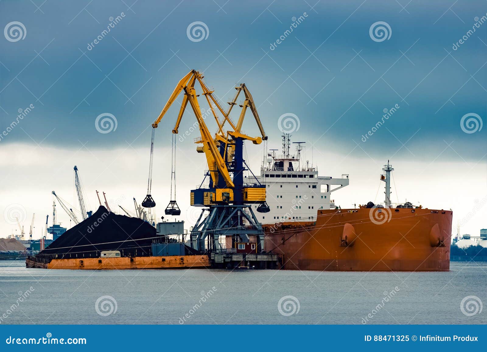 Large orange cargo ship stock image. Image of nautical - 88471325