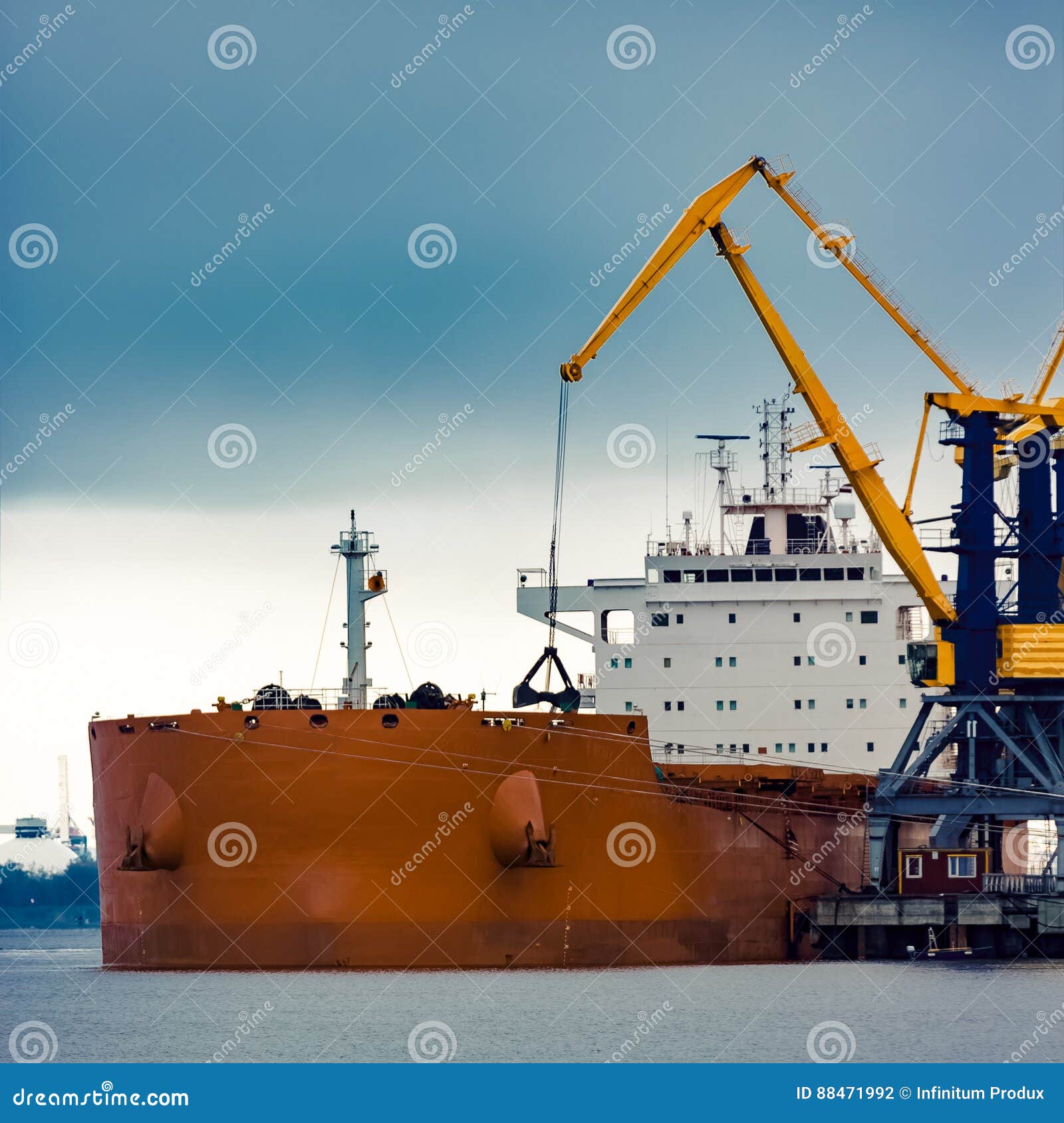 Large orange cargo ship stock photo. Image of nautical - 88471992