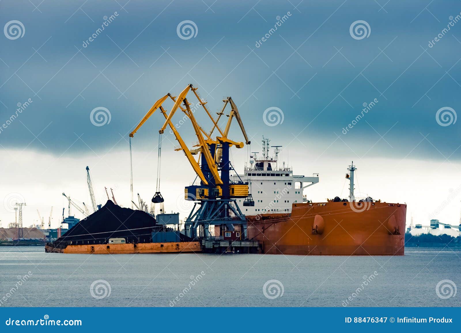 Large orange cargo ship stock image. Image of industry - 88476347