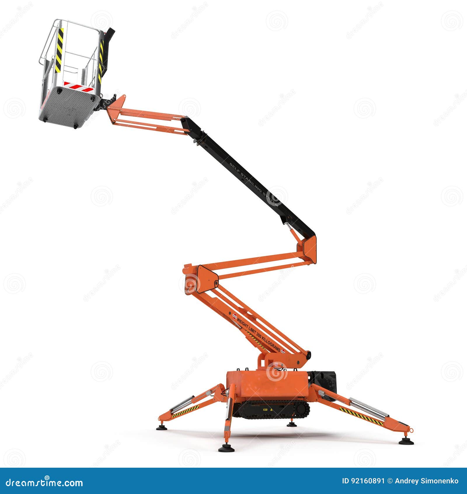 Large Orange Extended Scissor Lift Platform On White. 3D Illustration ...