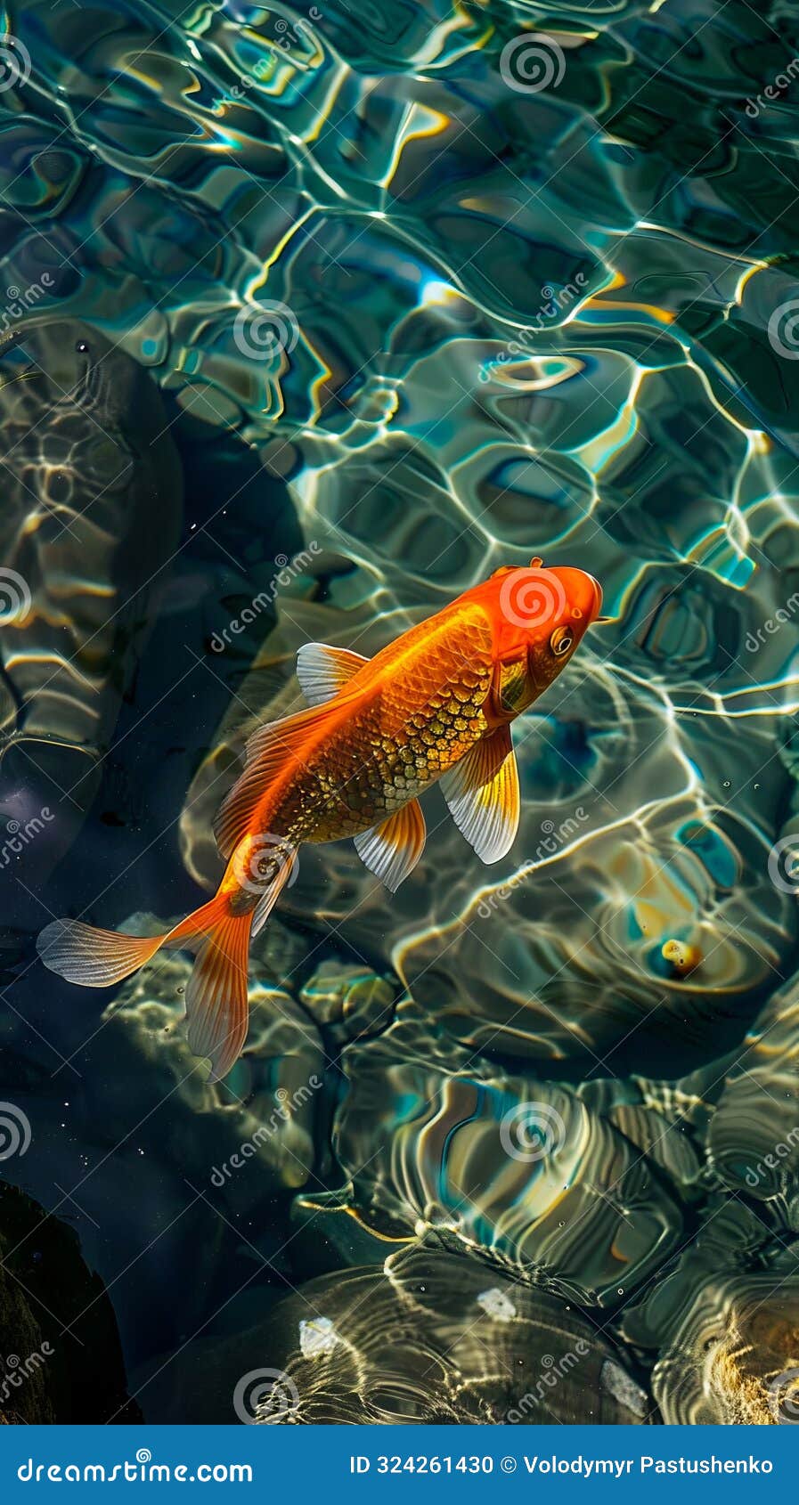 A Large Orange Fish Swimming in the Water Stock Photo - Image of feeder ...