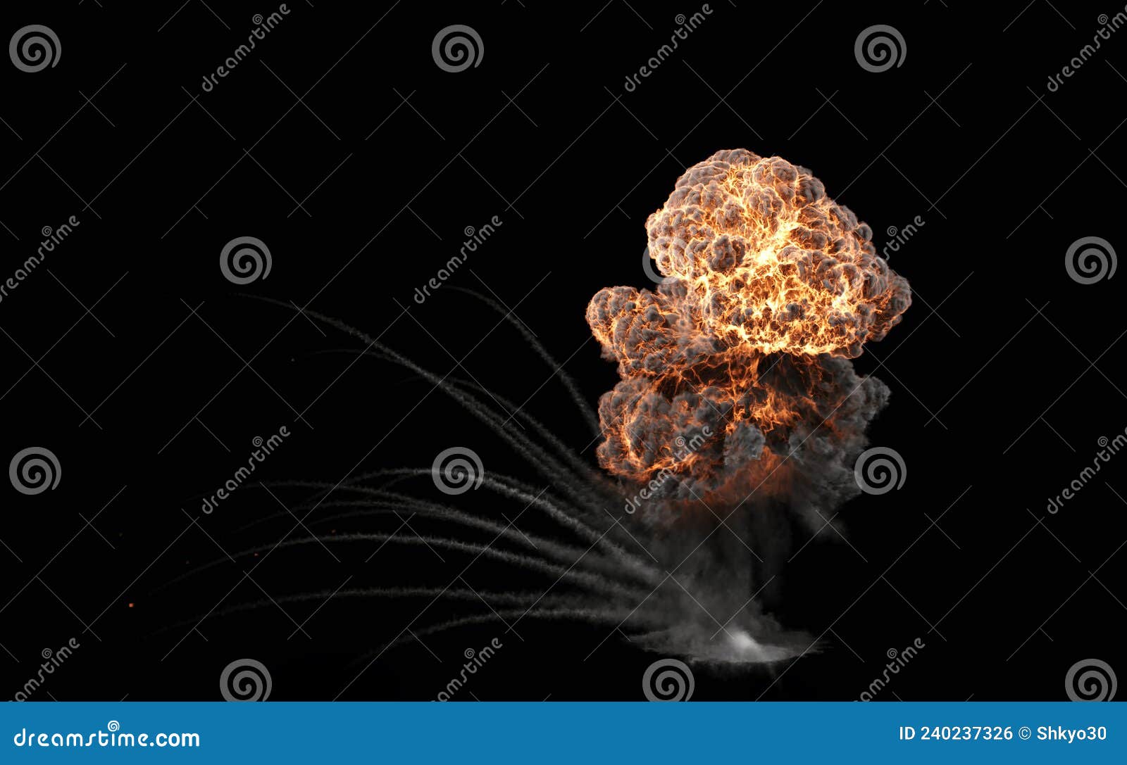Large Orange Ground Bubbly Explosion with Dense Smoke and Long Thin ...