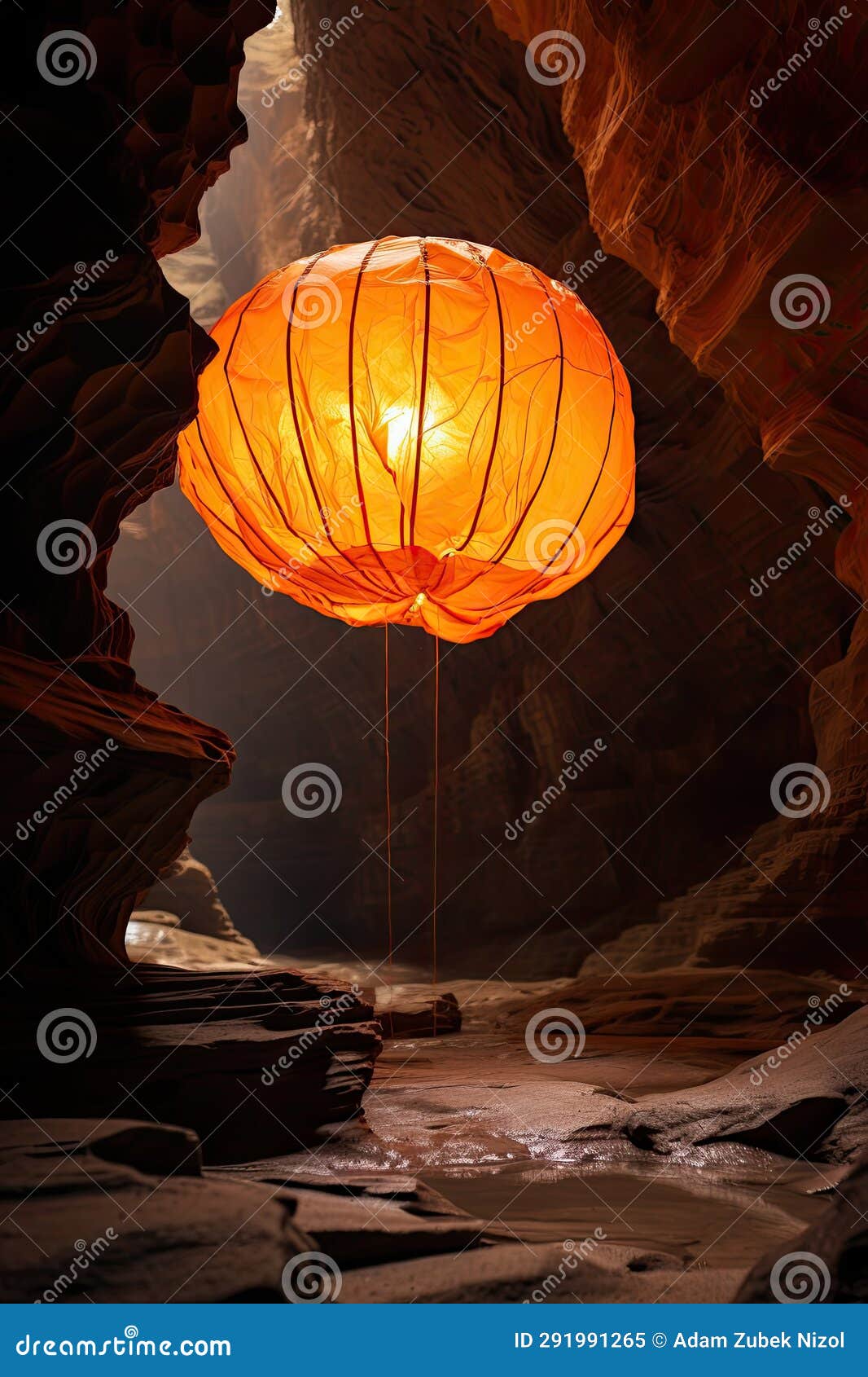 A Large Orange Lantern in a Cave Stock Illustration - Illustration of ...