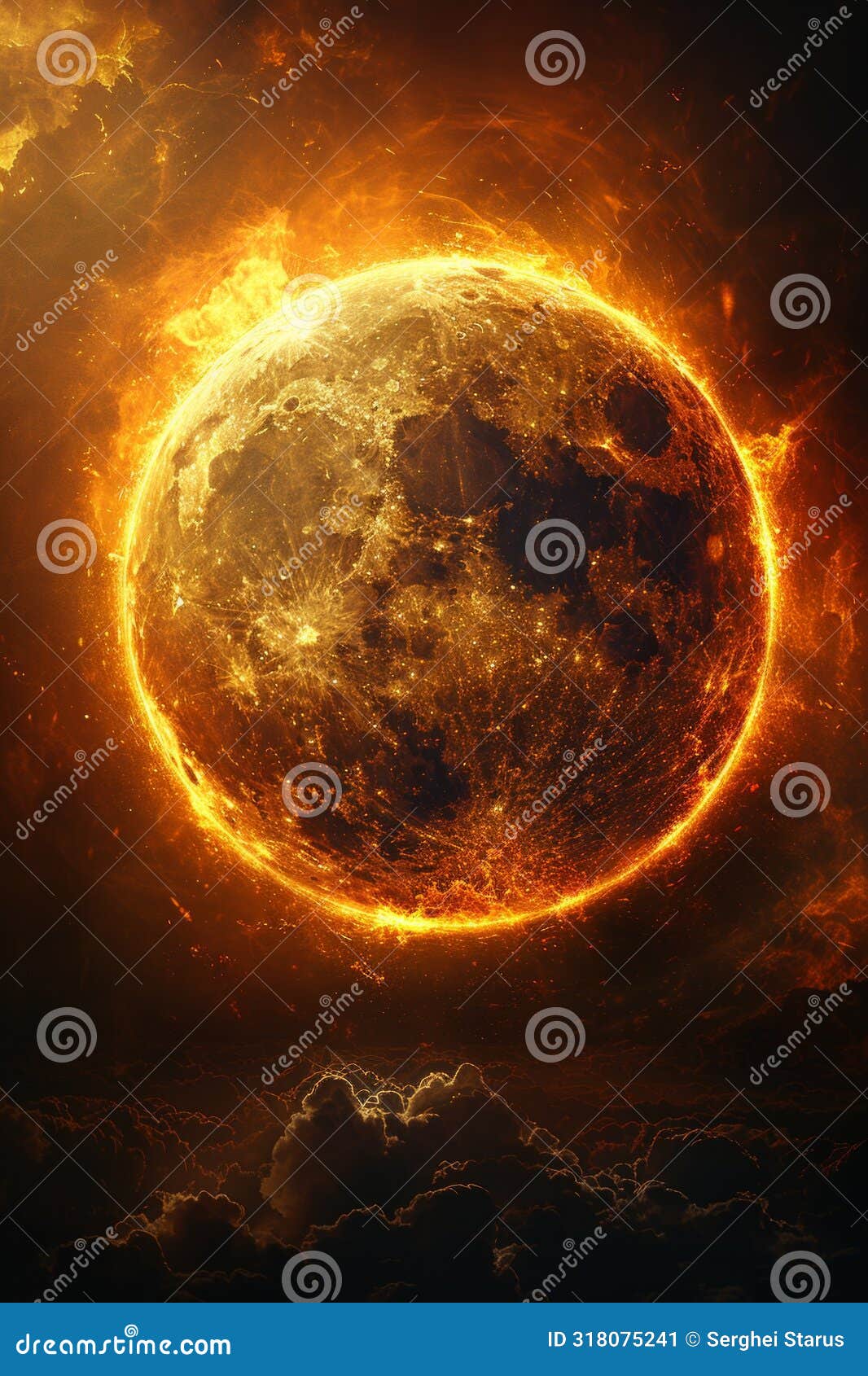 A Large Orange Moon in the Sky with Clouds and Fire, AI Stock Image ...