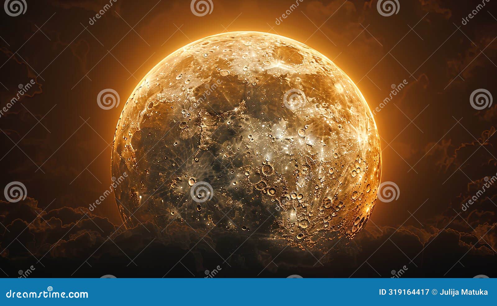 A Large Orange Moon is in the Sky with a Cloudy Background Stock Image ...