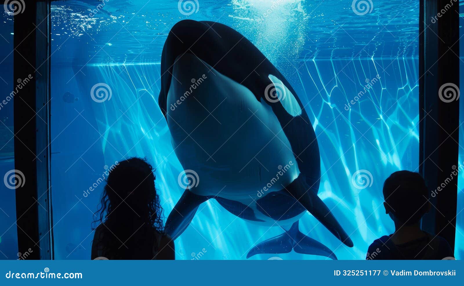 Large Orca Confined In Tiny Aquarium Enclosure, Surrounded By Smiling ...