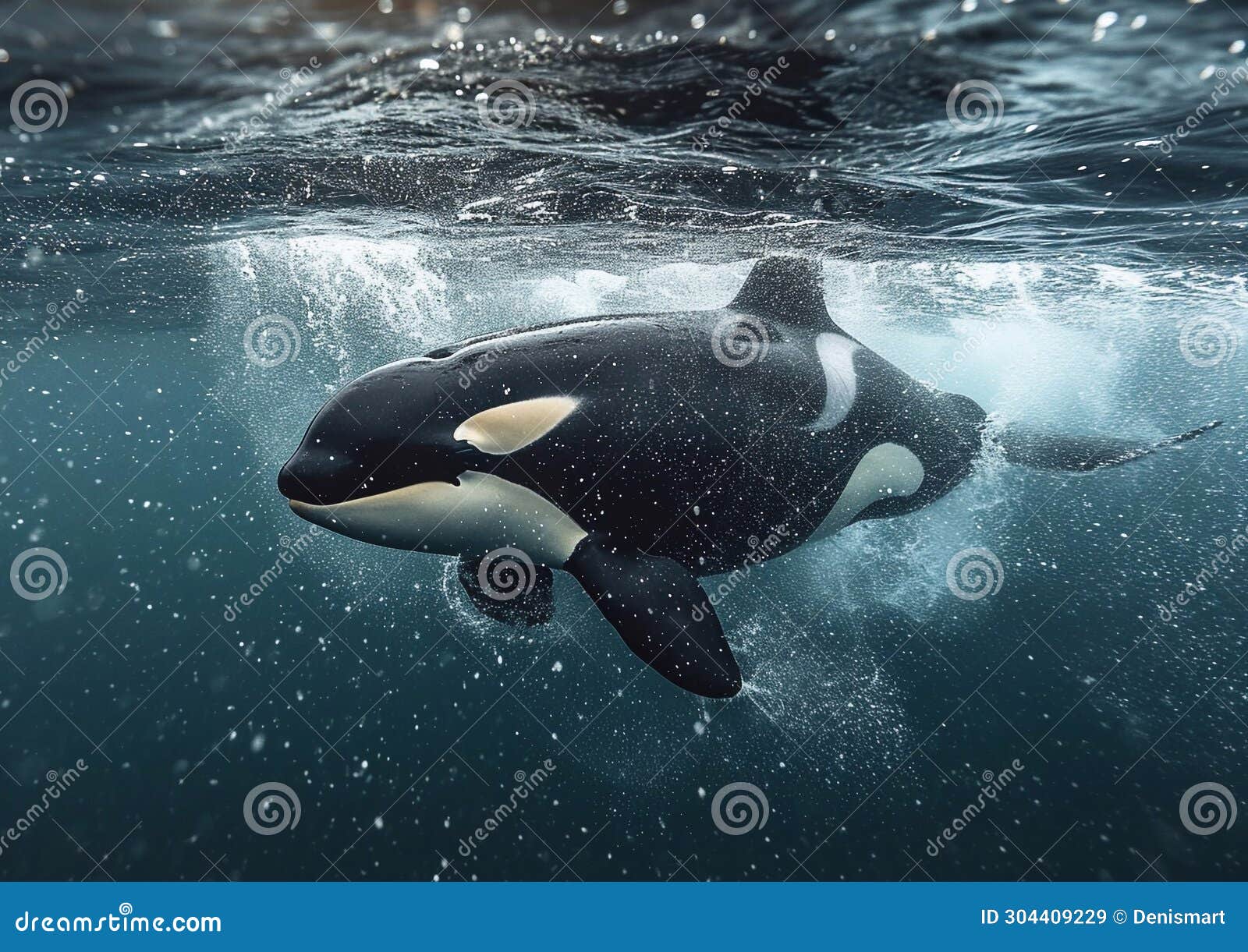 Large Orca Killer Whale Predator Swimming in Ocean.Macro.AI Generative ...