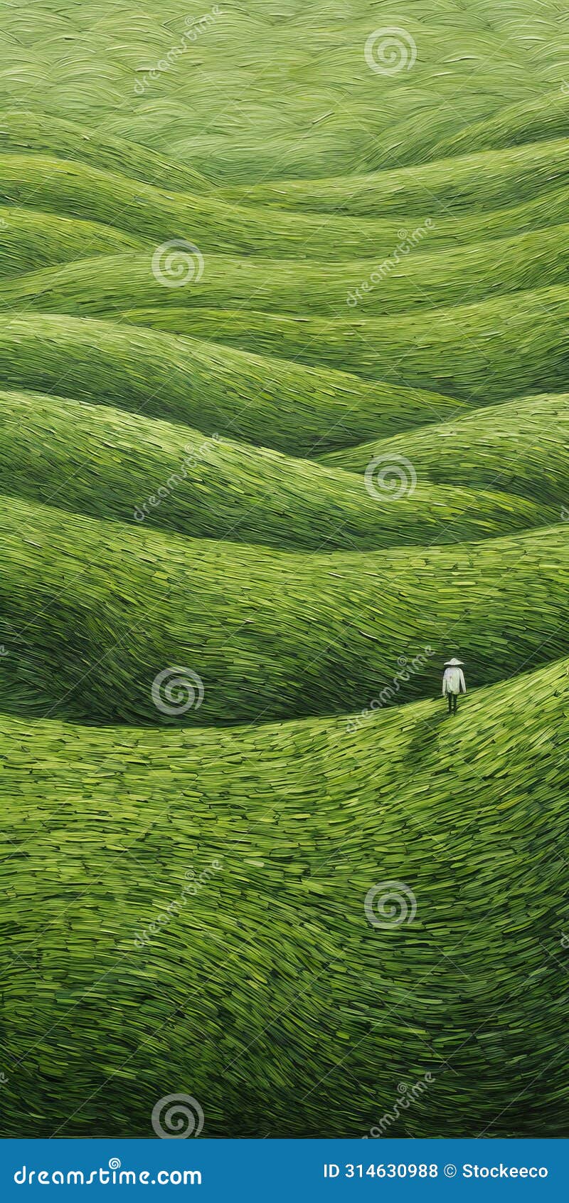 Endless Lawn: a Rustic Figurative Painting of a Green Field with a ...
