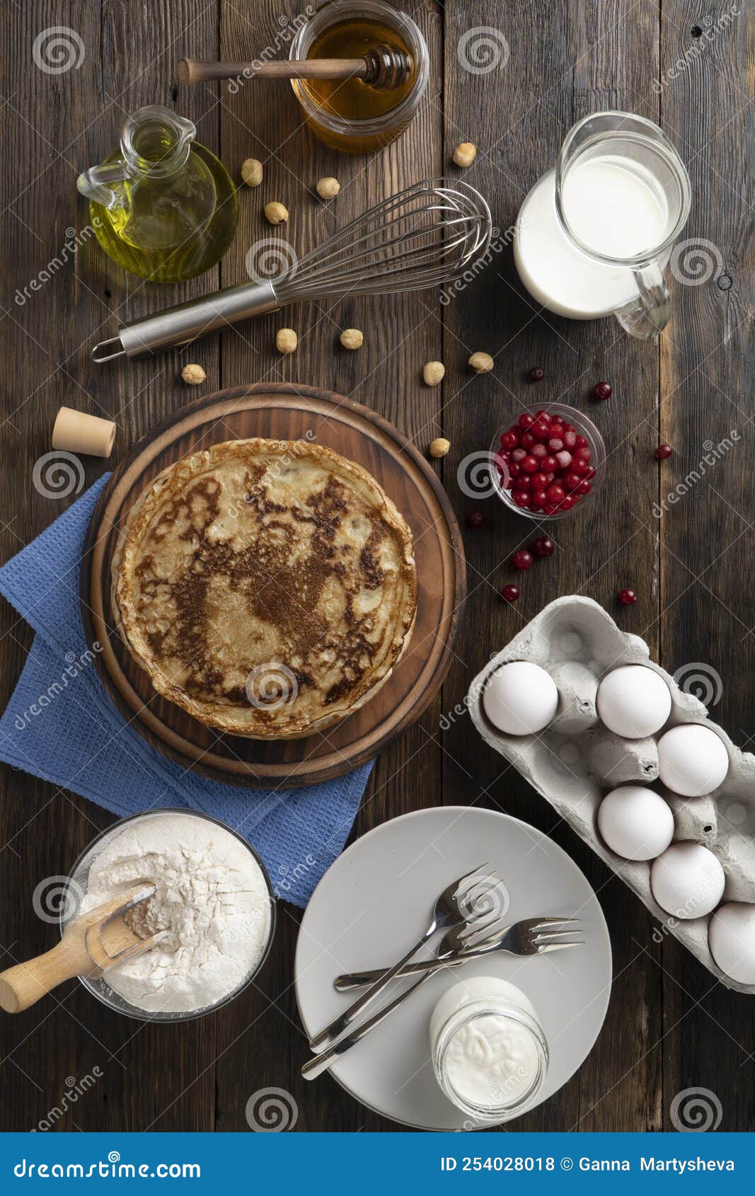 Pancakes Recipe Step-by-step Ingredients Pan Cooking Process Stock ...