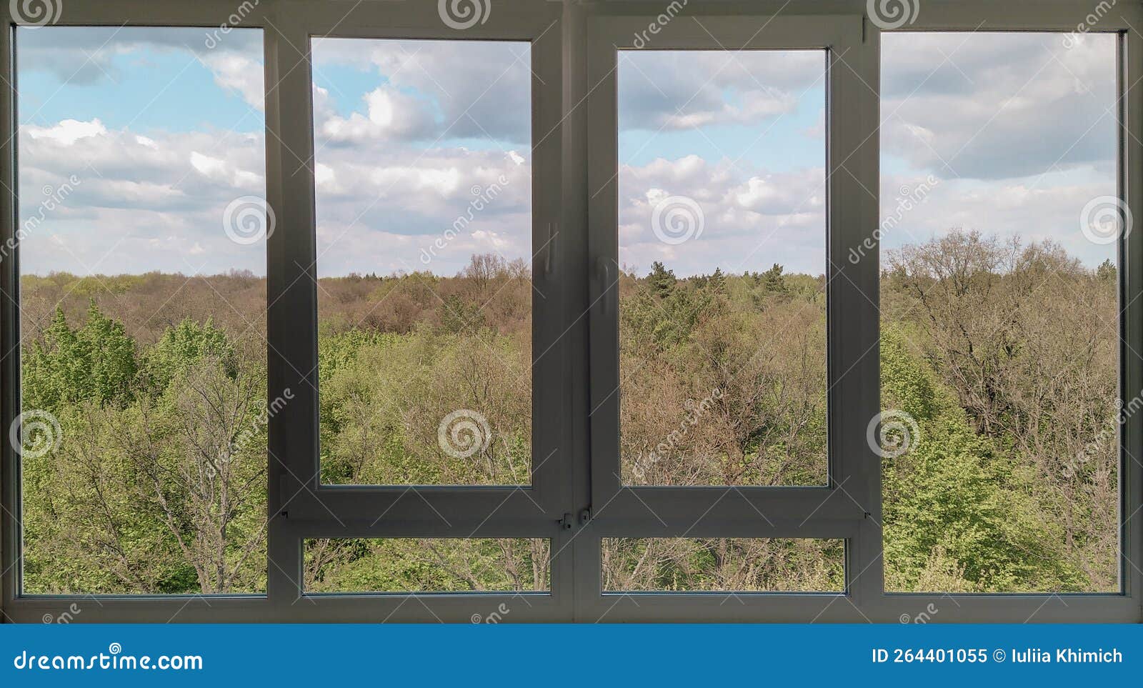 A Large Panoramic Window with a Beautiful View of the Forest in Spring ...