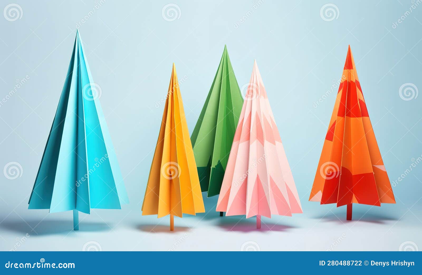 Large Paper Trees Arranged in Colorful Shapes on a Color Surface Stock ...