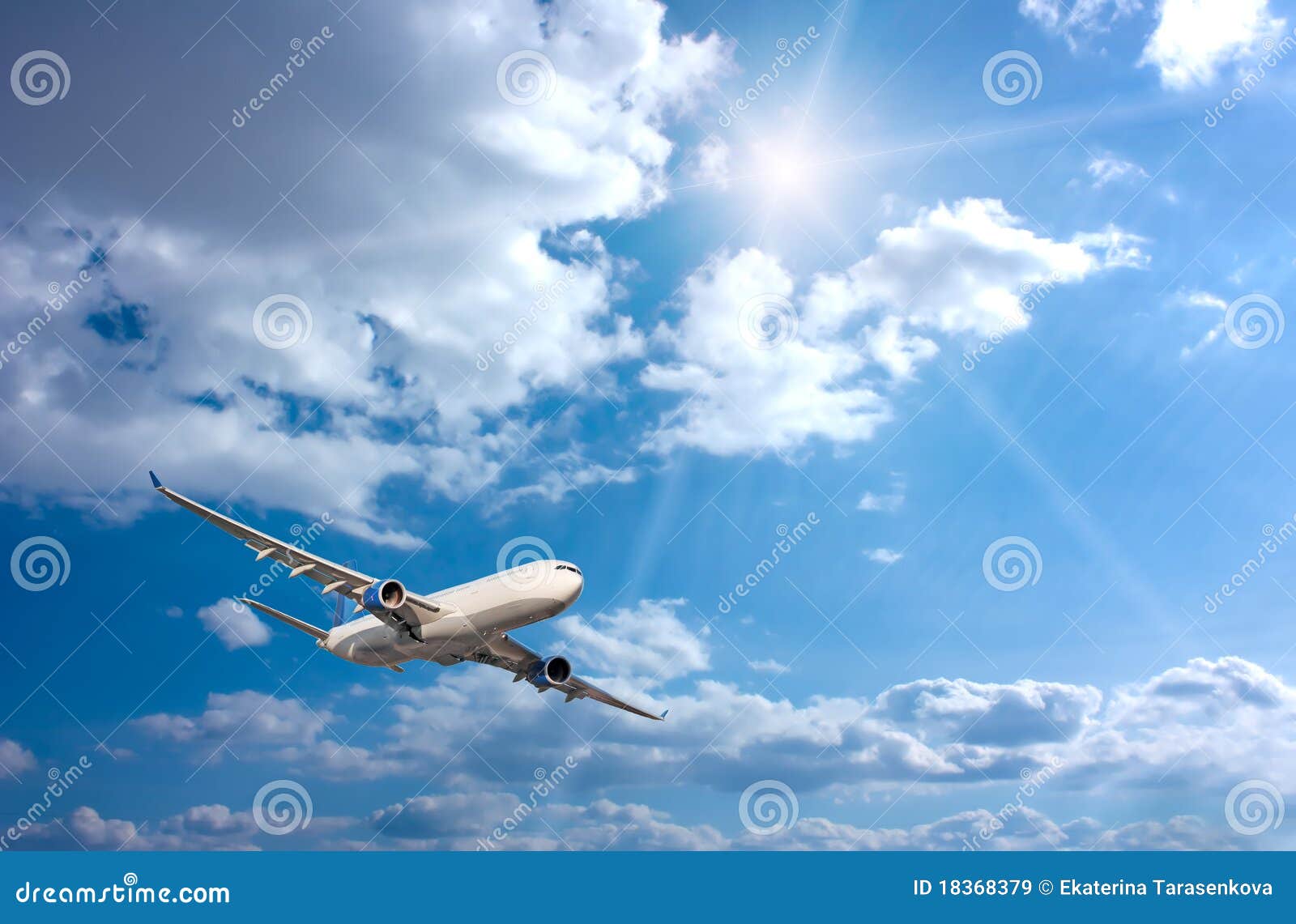 Passenger Plane In The Blue Sky With Clouds Stock Photo | CartoonDealer ...