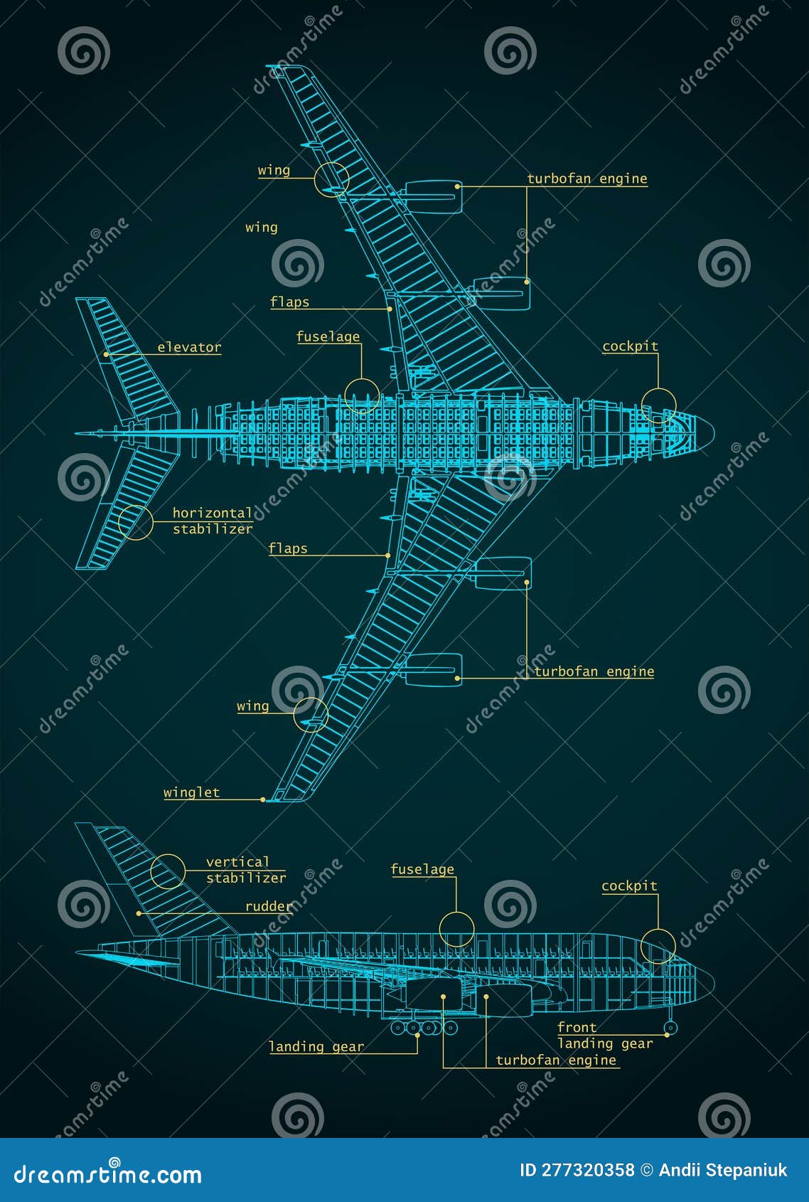 Large Passenger Plane Blueprint Stock Vector - Illustration of ...