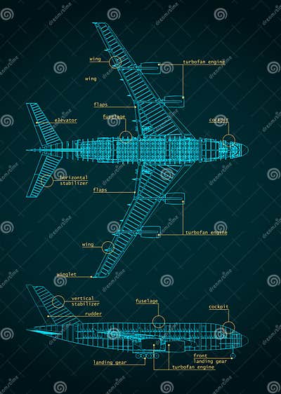 Large Passenger Plane Blueprint Stock Vector - Illustration of ...