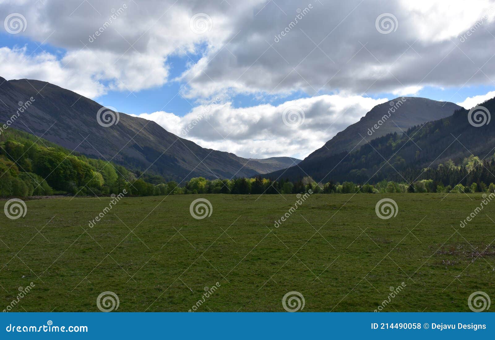 Large Pasture in a Valley between Two Mountain Ranges Stock Photo ...