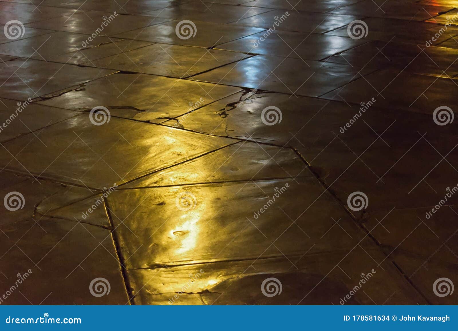 Large Paving Stones At Night With Reflections Editorial Stock Image