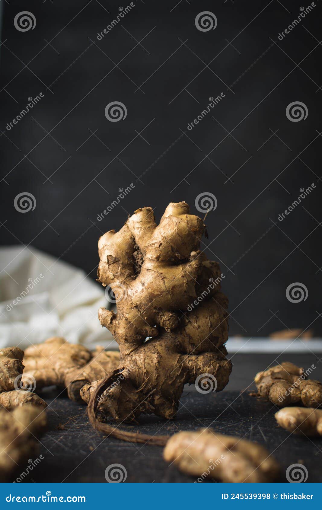 Large Piece of Ginger Root on a Black Table Stock Photo - Image of ...