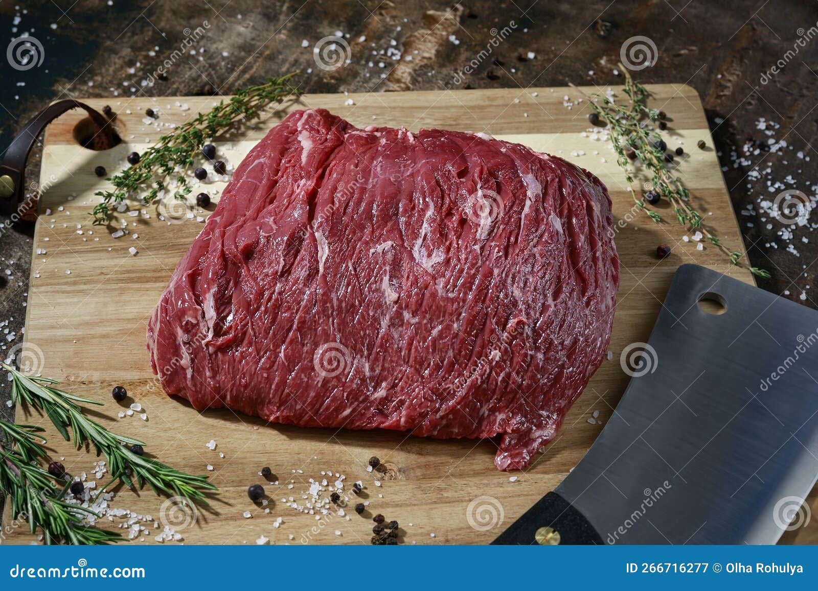 Large piece of raw meat stock image. Image of knife - 266716277