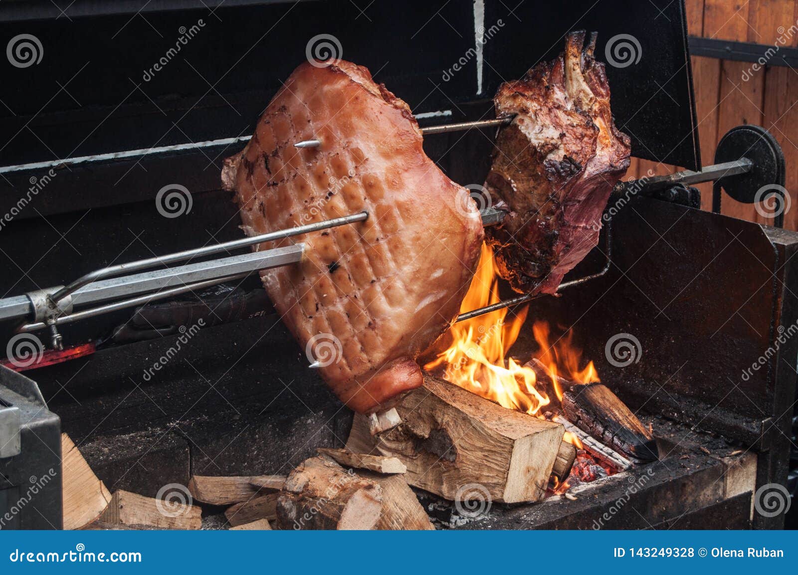 Large Pieces of Meat are Roasted on Fire Stock Photo - Image of meat ...