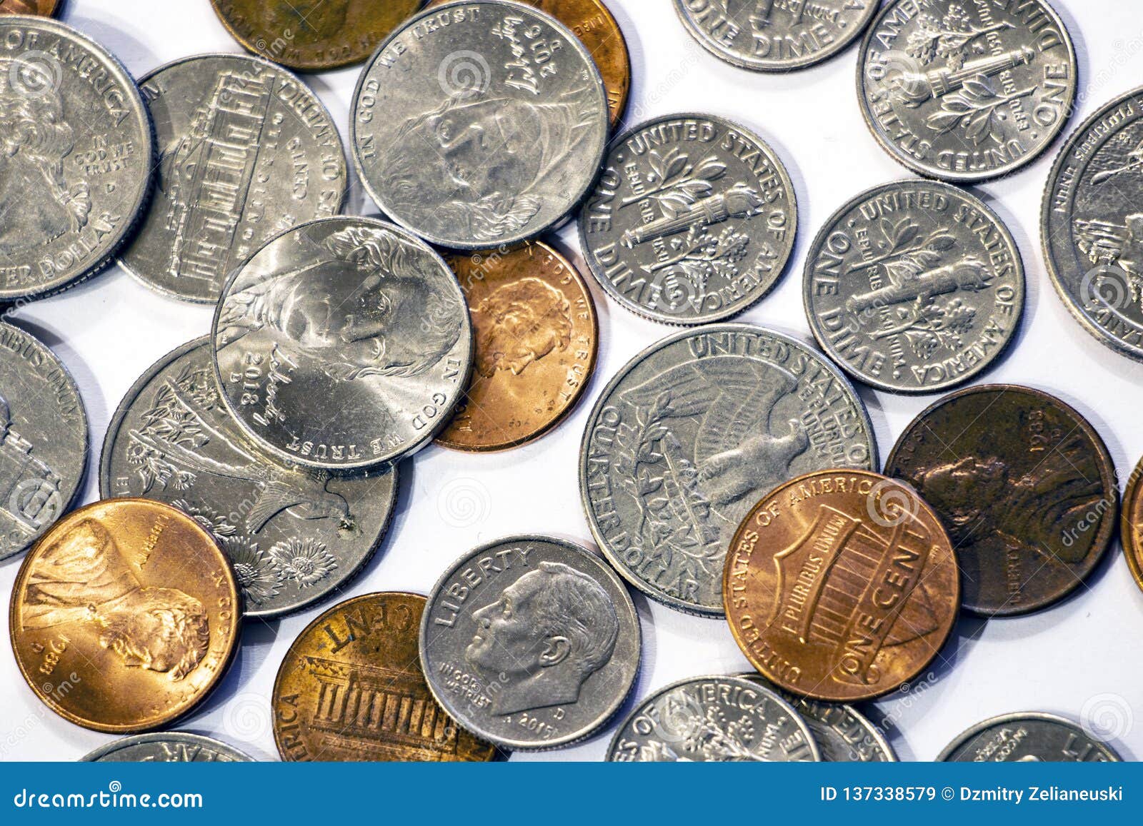 A Large Pile of American Coins. Currency Stock Image - Image of fiscal ...