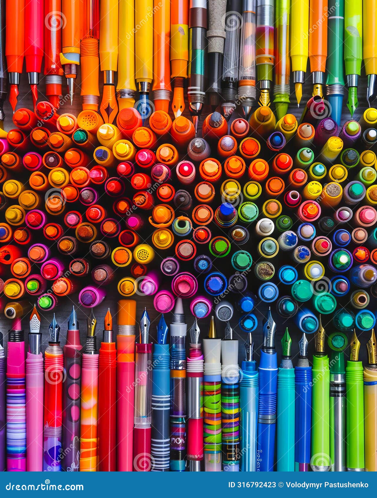 A Large Pile of Colored Pens on a Table Stock Image - Image of pile ...