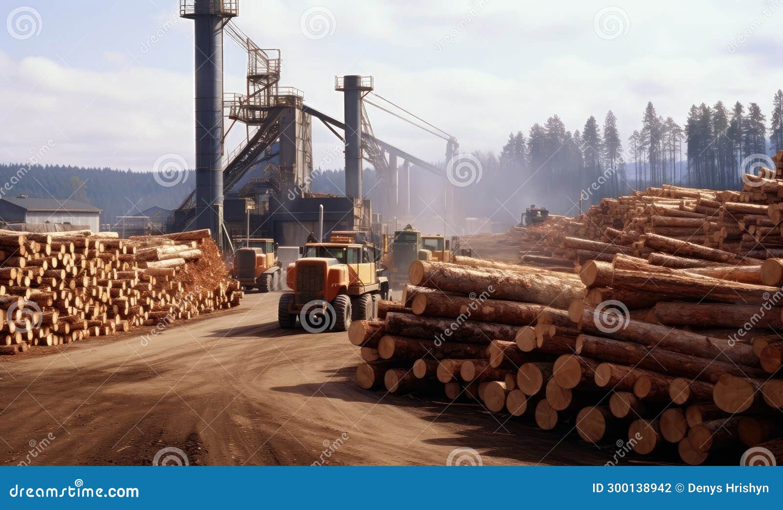 A Majestic Stack of Timber on a Dusty Path Stock Illustration - Illustration of logs, pile ...