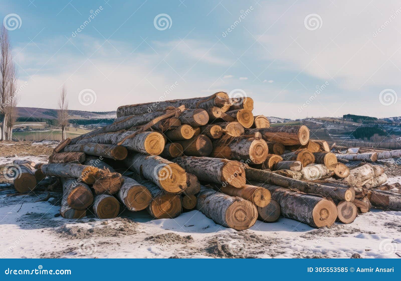 A Large Pile of Logs Stacked in the Forest, Deforestation and Logging ...
