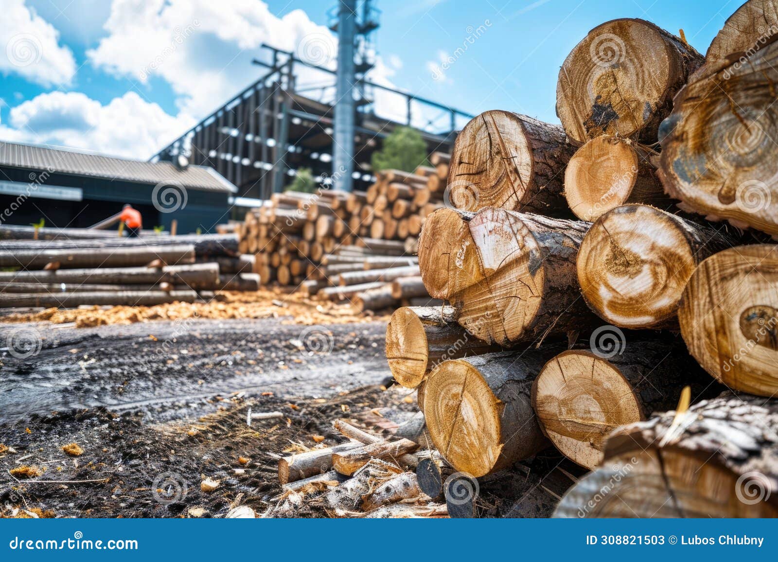 Large Pile of Logs in a Wood Processing Plant Stock Illustration ...