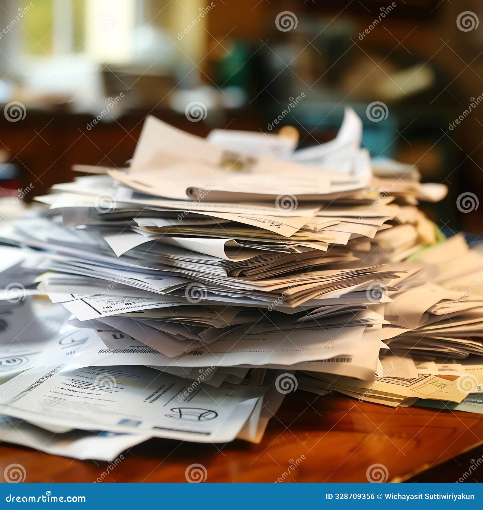 A Large Pile of Papers and Documents Stacked Messily on a Table ...