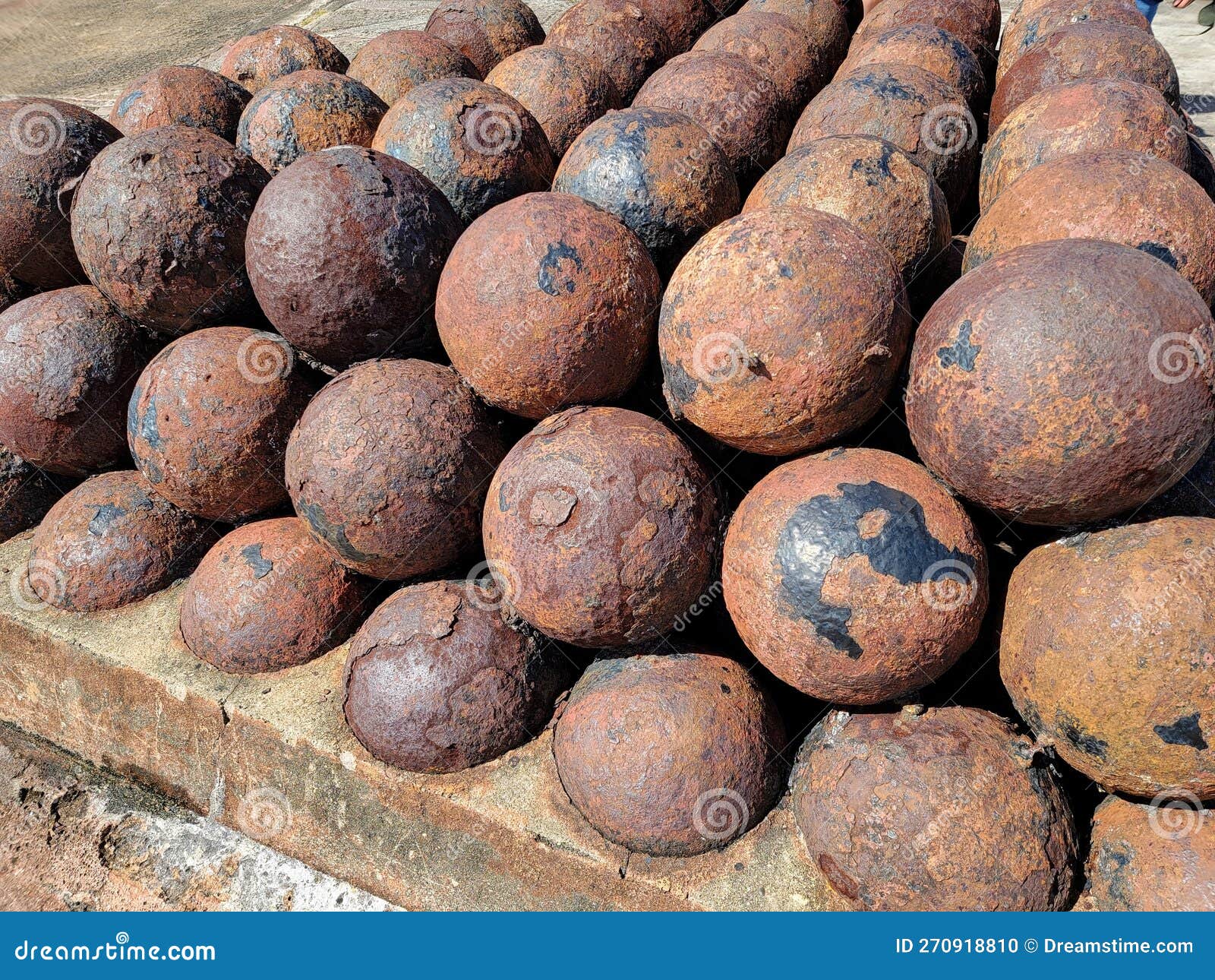 Large Pile or Stack of Rusty Iron Cannon Balls Stock Photo - Image of ...