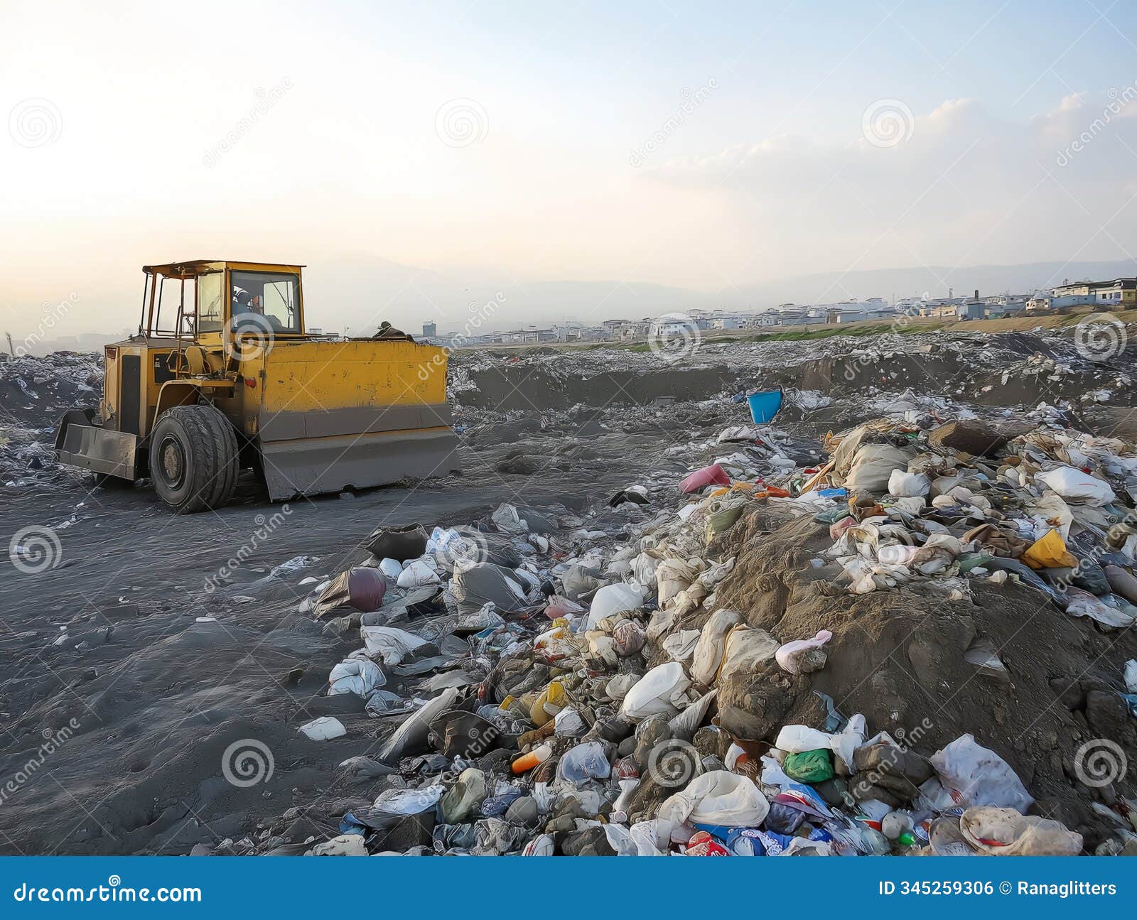 Large Pile of Waste in Landfill with Bulldozer in Background Stock ...