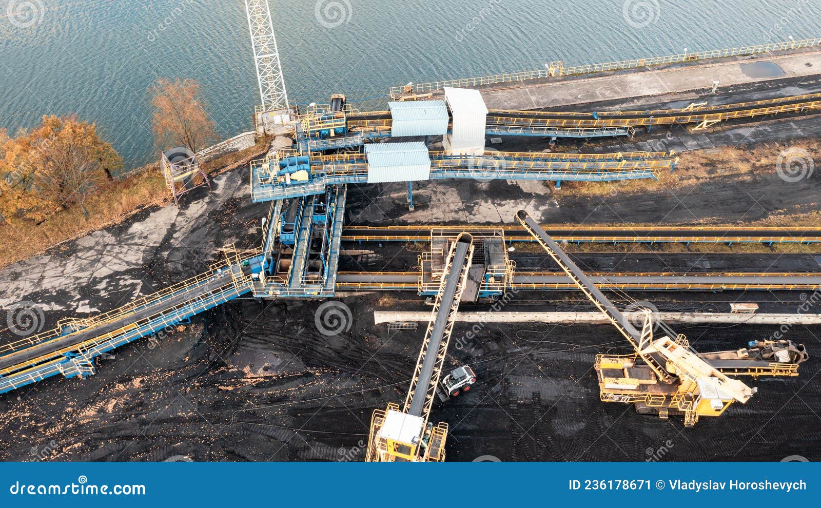 Large Piles of Coal, Top View. Coal Storage at the TPP, Unloading and ...