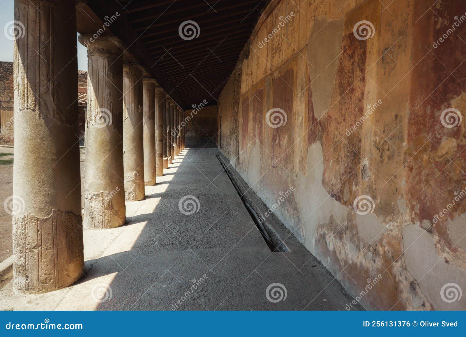 Large Pillars at Ancient Corridor Angle Shot Stock Photo - Image of ...