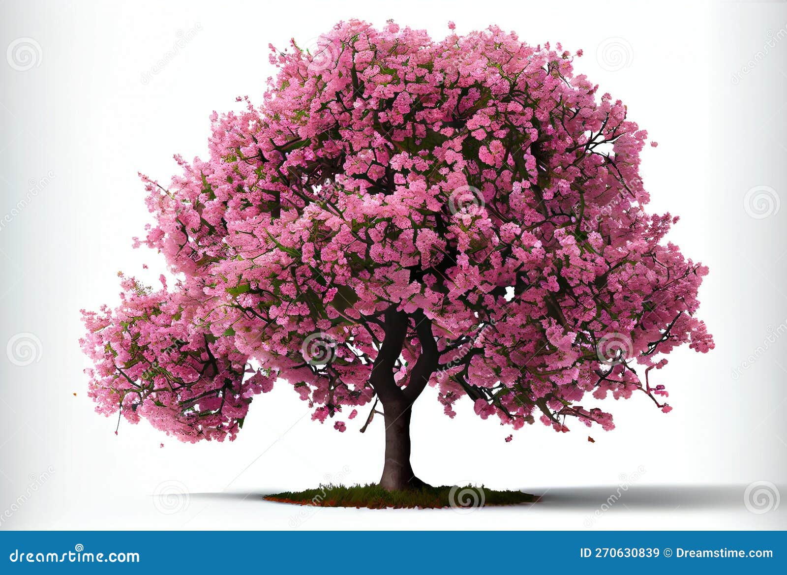 Large Pink Cherry Blossom Tree on White Background. Digital Art Style ...
