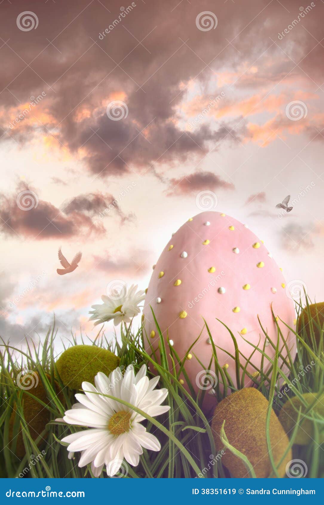 Large Pink Egg with Flowers in Tall Grass Stock Image - Image of bright ...
