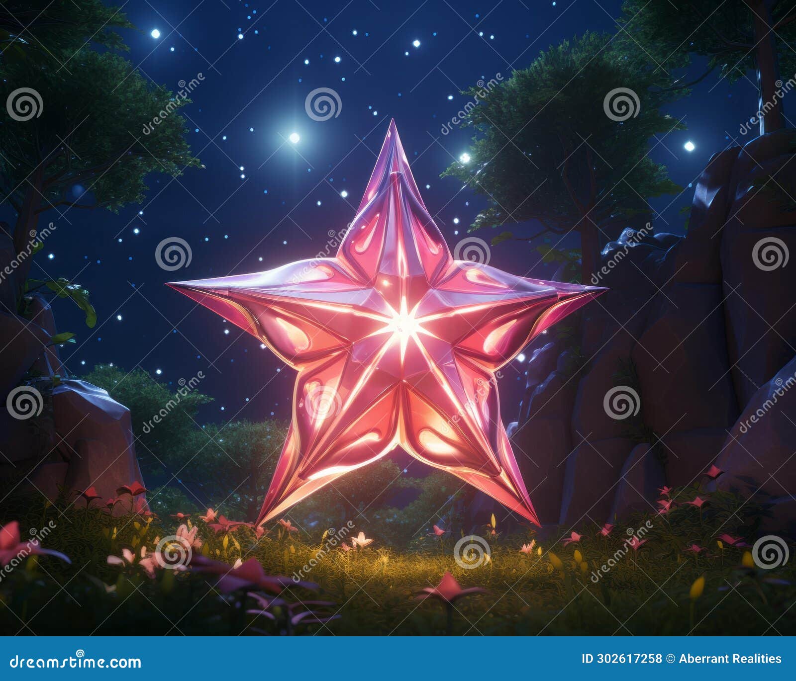 A Large Pink Star in the Middle of a Field Stock Illustration ...