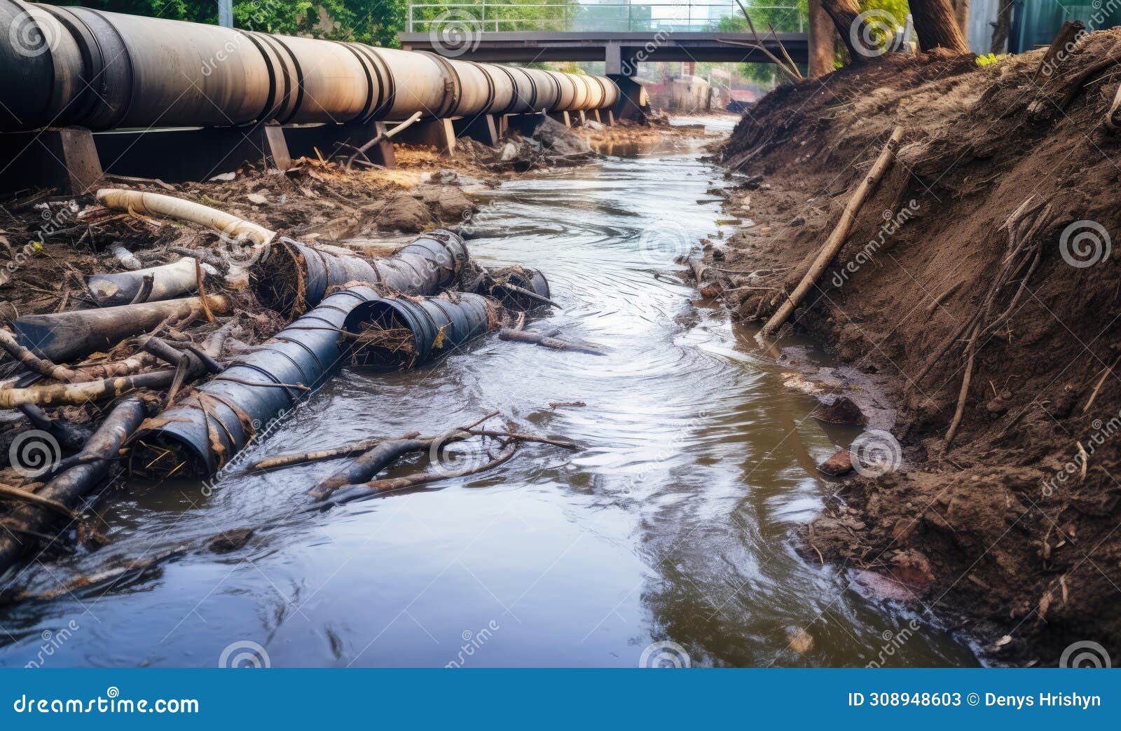Large Pipe on Muddy Ground stock image. Image of terrain - 308948603