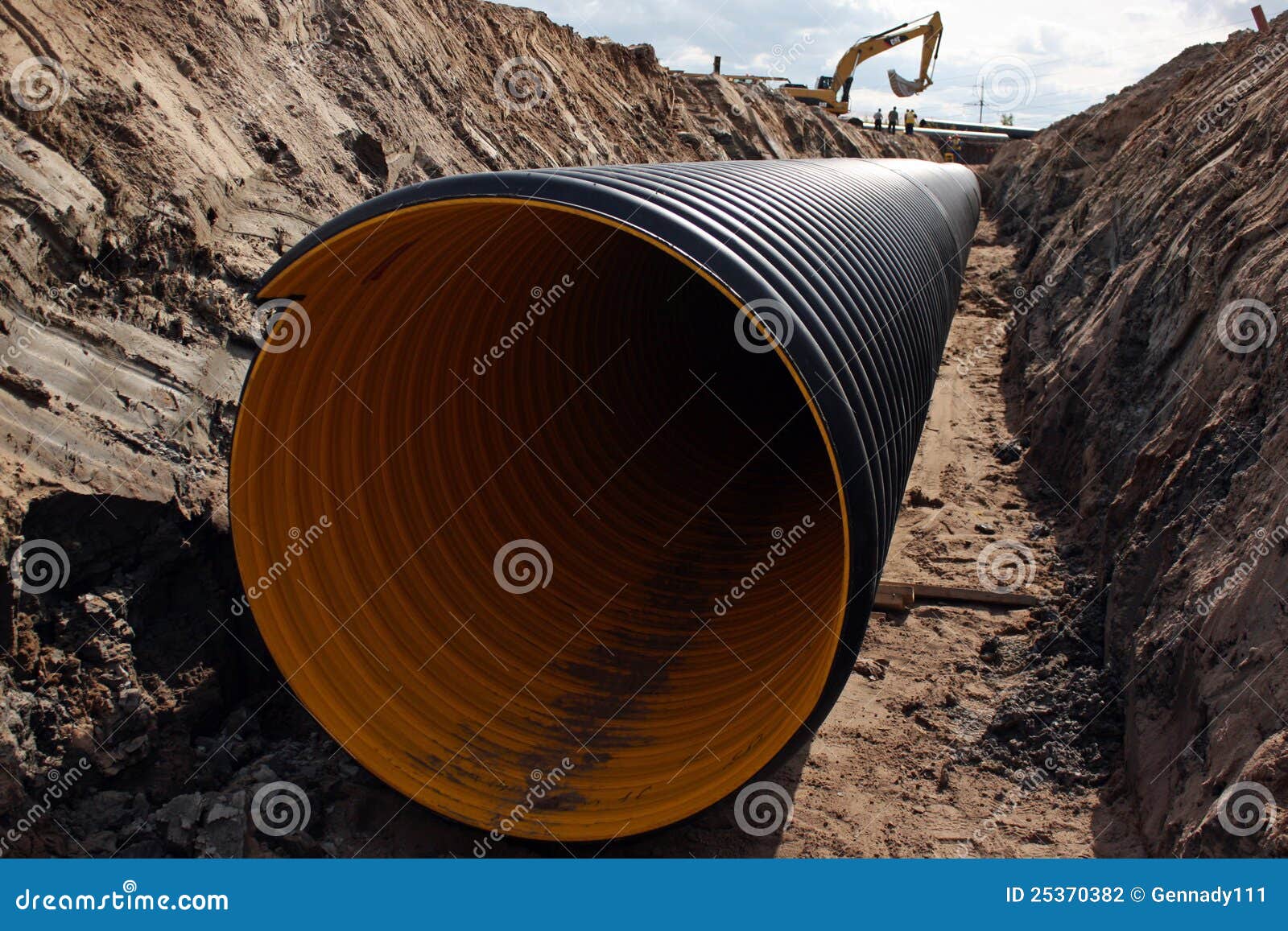 Large pipe in trench stock photo. Image of earth, site - 25370382