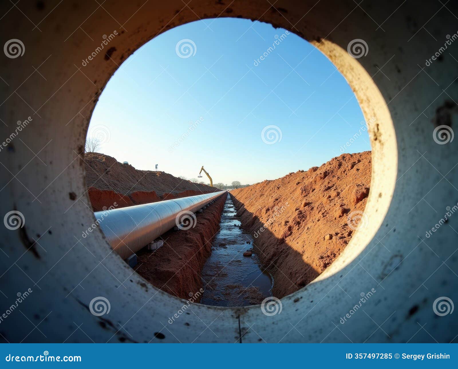 A Large Pipeline is Under Construction, Visible through a Circular ...