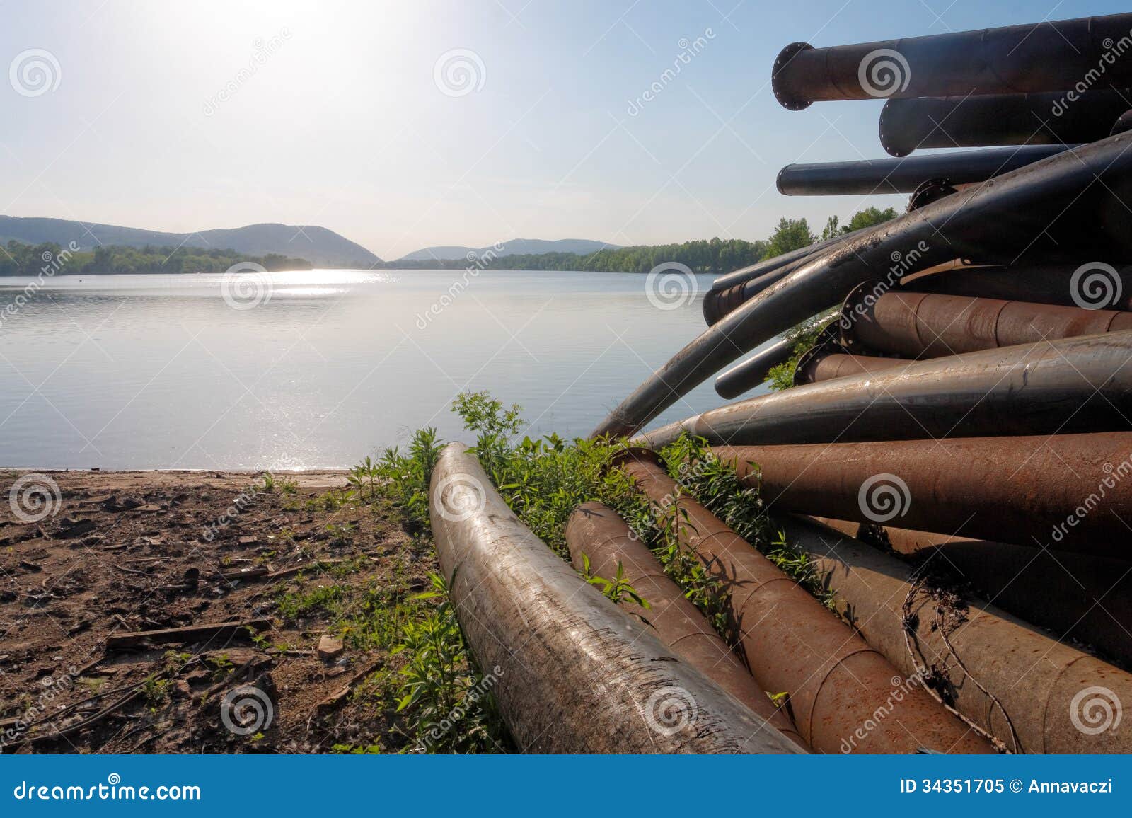 Large Pipes Running into the Lake Stock Image - Image of metal, ocean ...