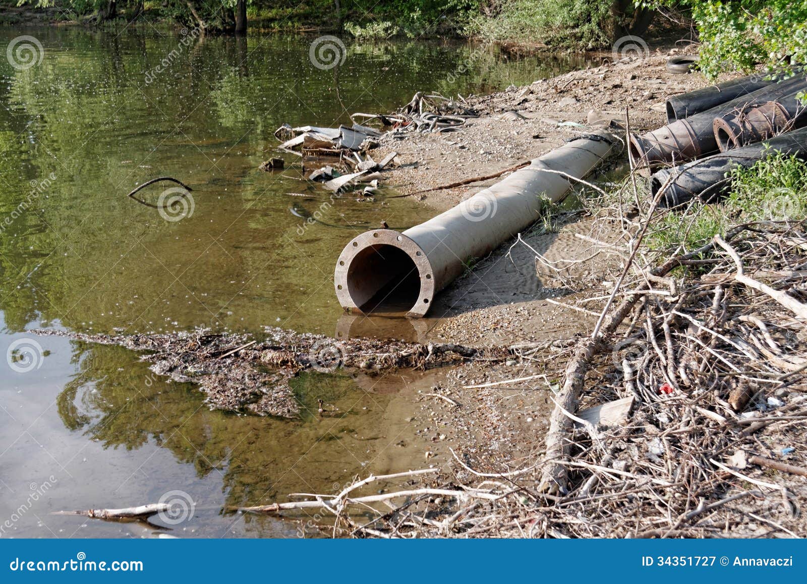 Large Pipes Running into the Lake Stock Image - Image of metal ...