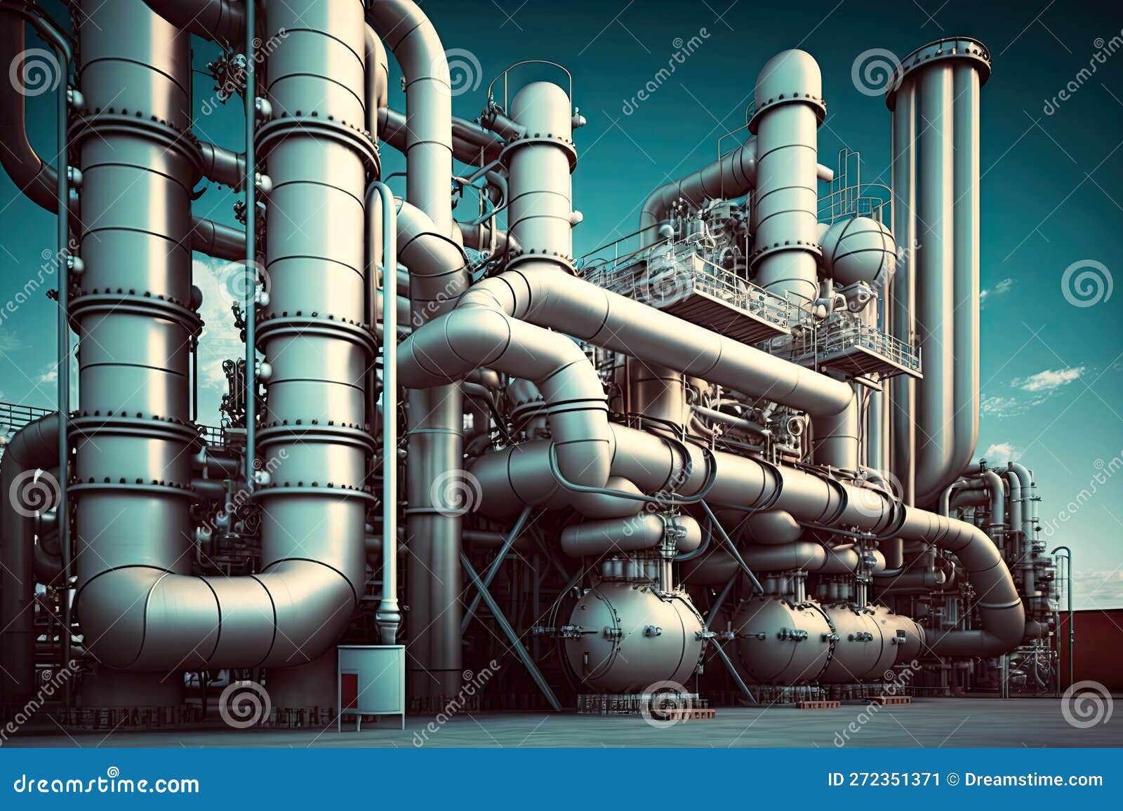 Large Piping System at Refinery Complex Factory Stock Illustration ...