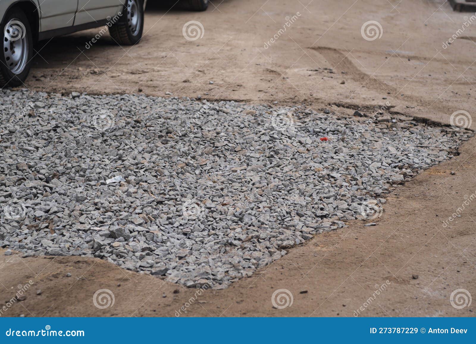 Large Pit in Asphalt Road Covered with Rubble. Concept of Problem Roads ...