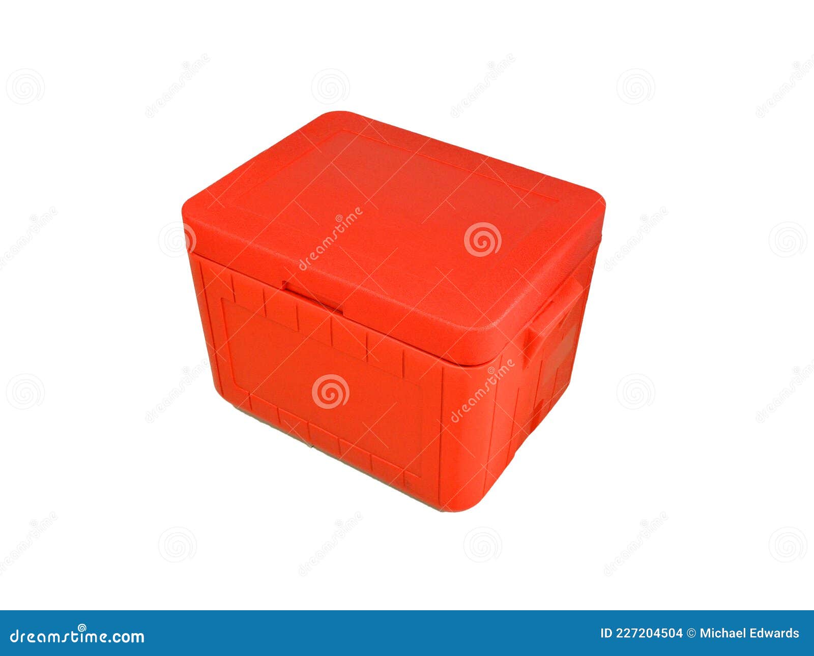 A Large Plain Red Portable Cooler Made of Plastic, Against a White ...